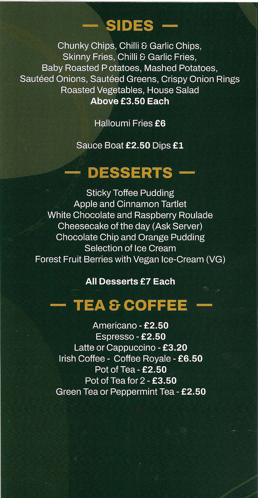 Menu at The Rostrevor Inn restaurant, Warrenpoint