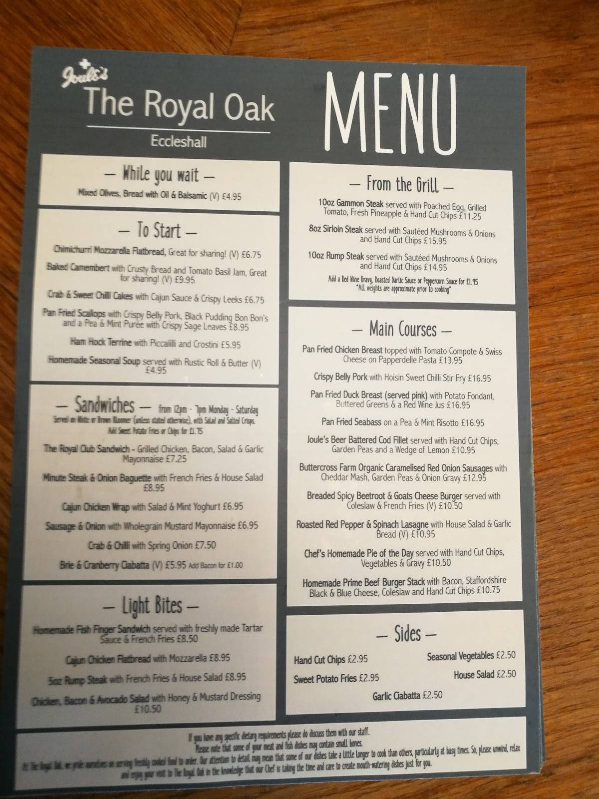 Menu at The Royal Oak pub & bar, Norbury, 25 High St