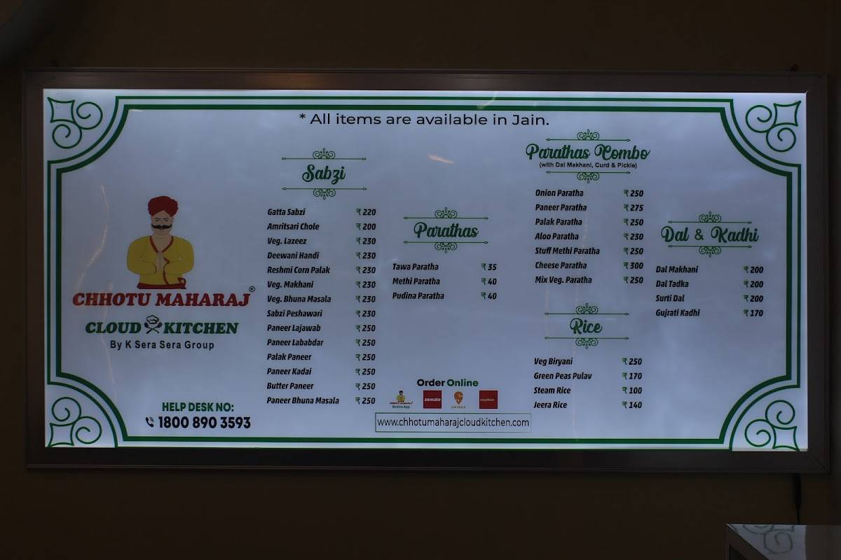 Menu at The Sahib, Mumbai