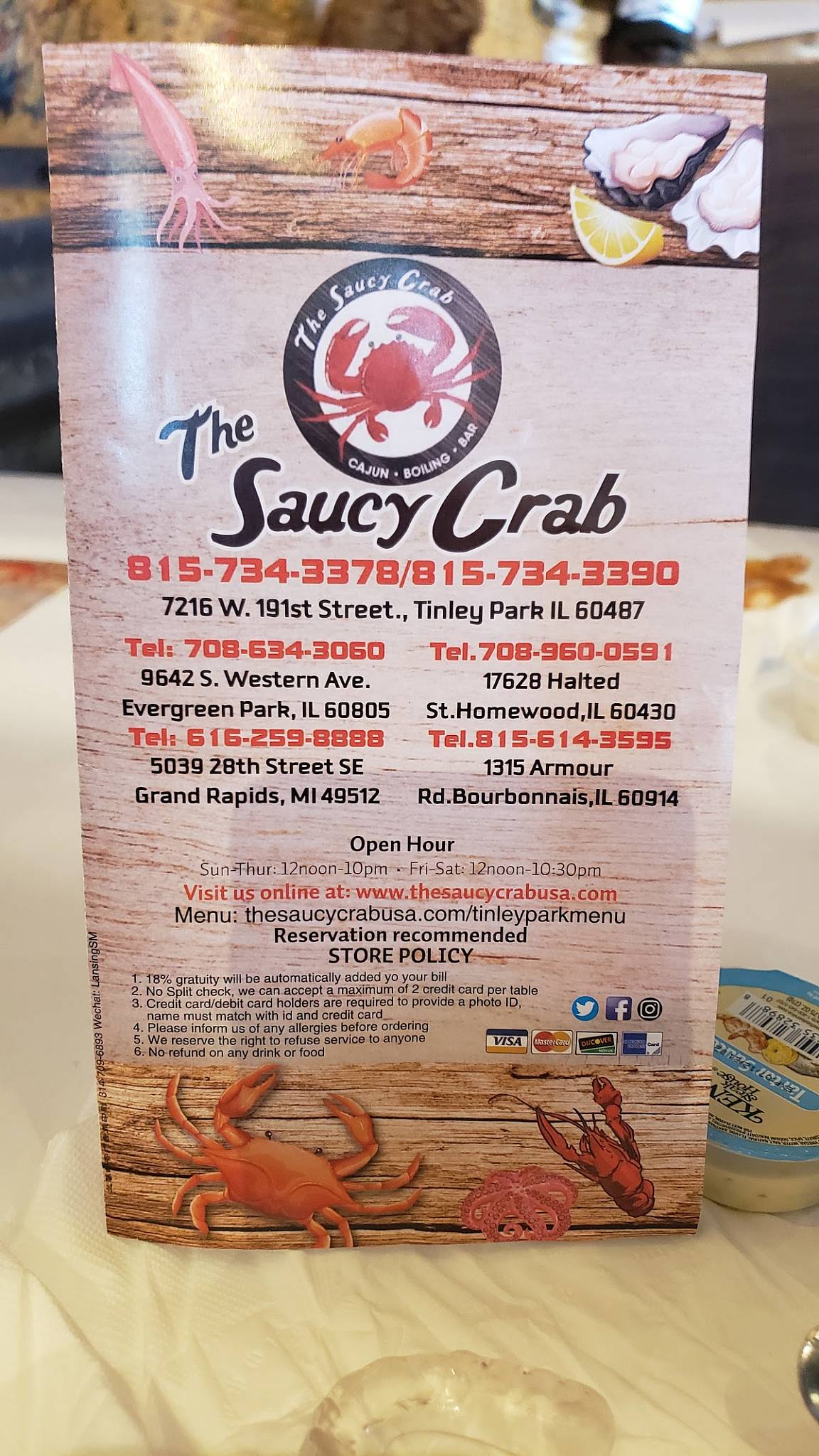 Menu at The Saucy Crab pub & bar, Tinley Park