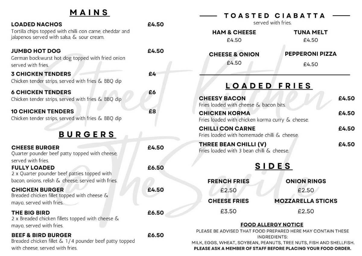 Menu at The Savile Arms pub & bar, Elland