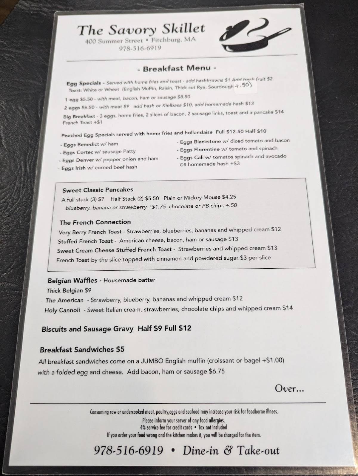 Menu at The Savory Skillet restaurant, Fitchburg