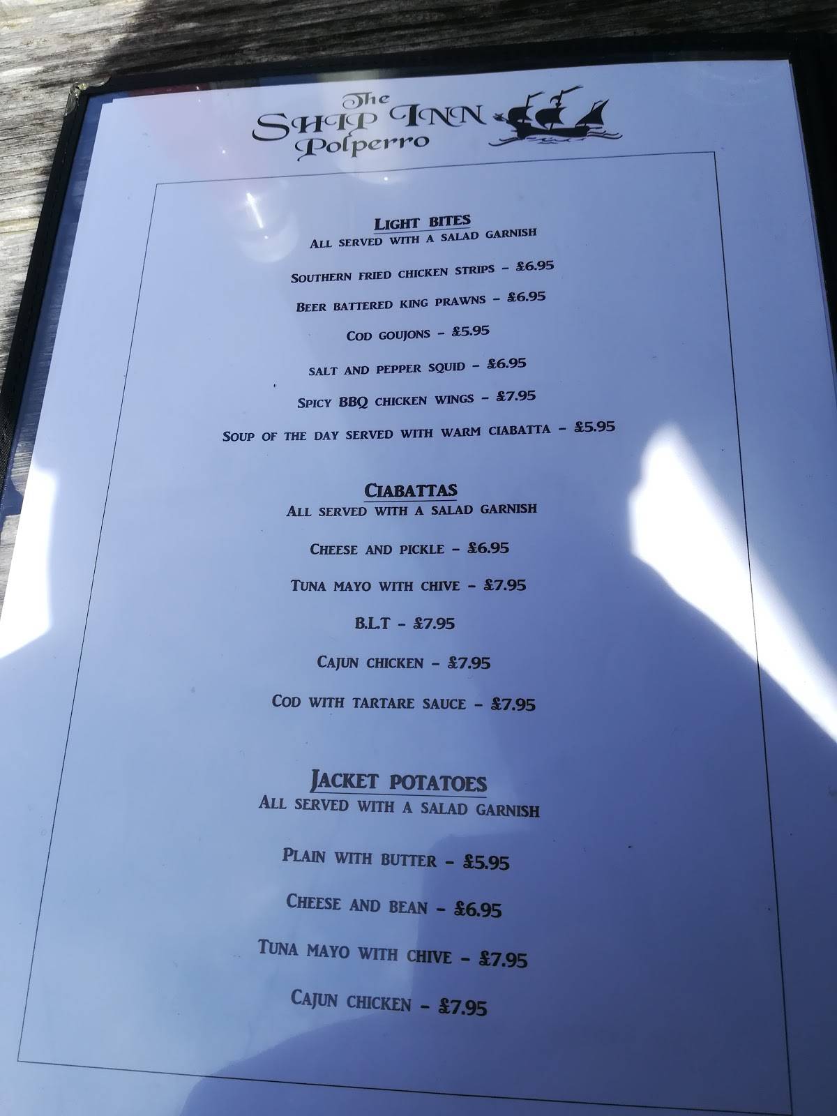 Menu at The Ship Inn pub & bar, Polperro