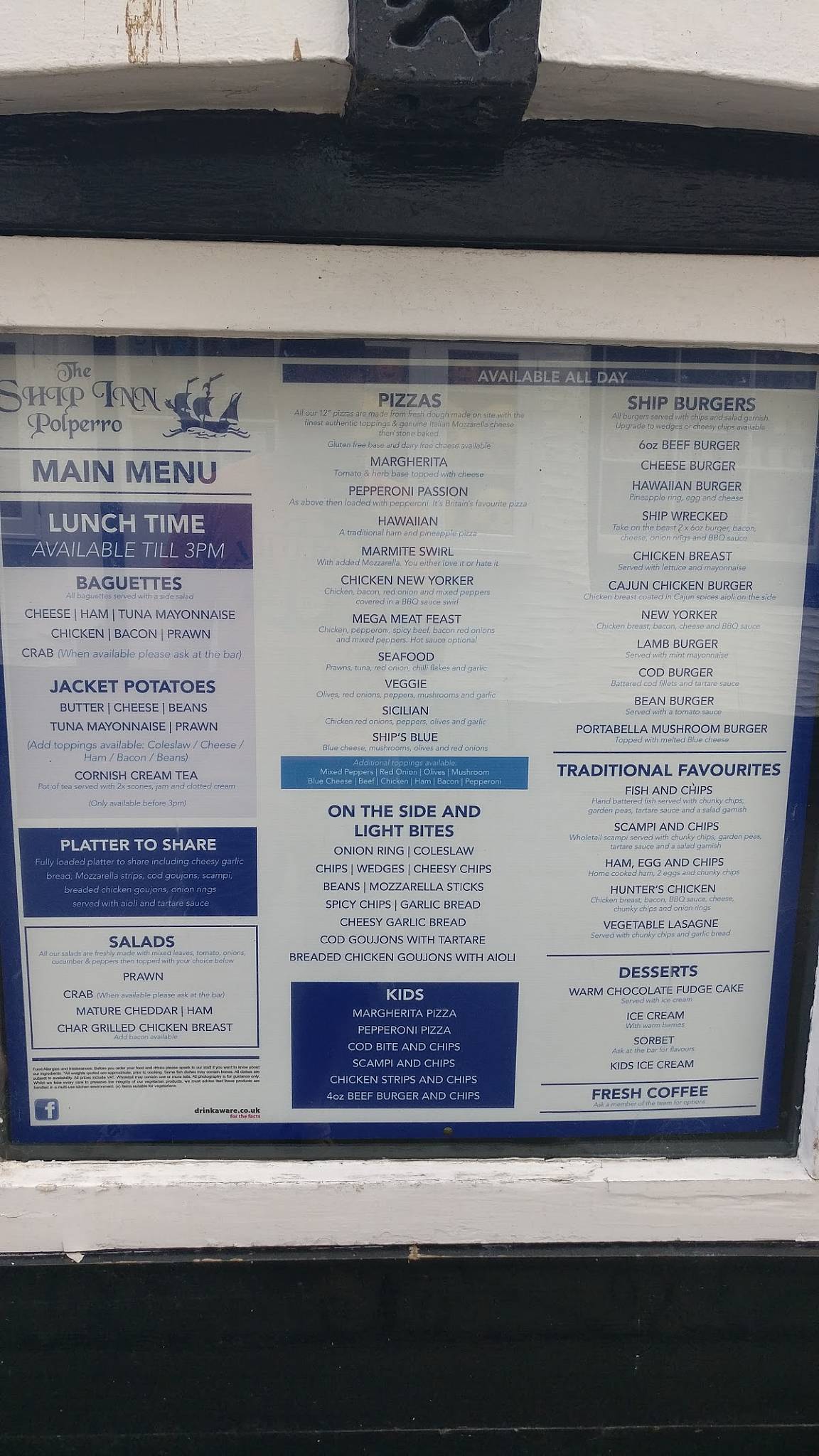 Menu at The Ship Inn pub & bar, Polperro