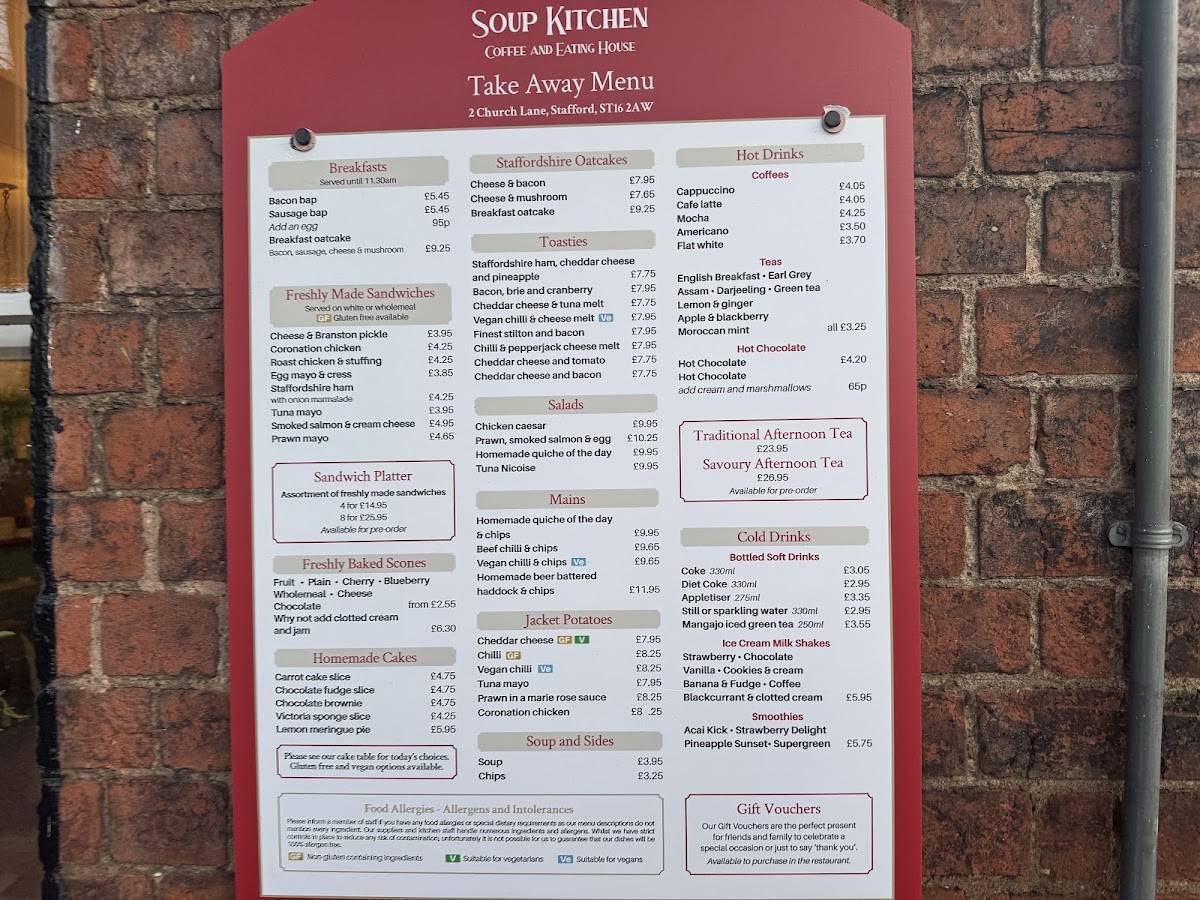 Menu at The Soup Kitchen restaurant, Stafford