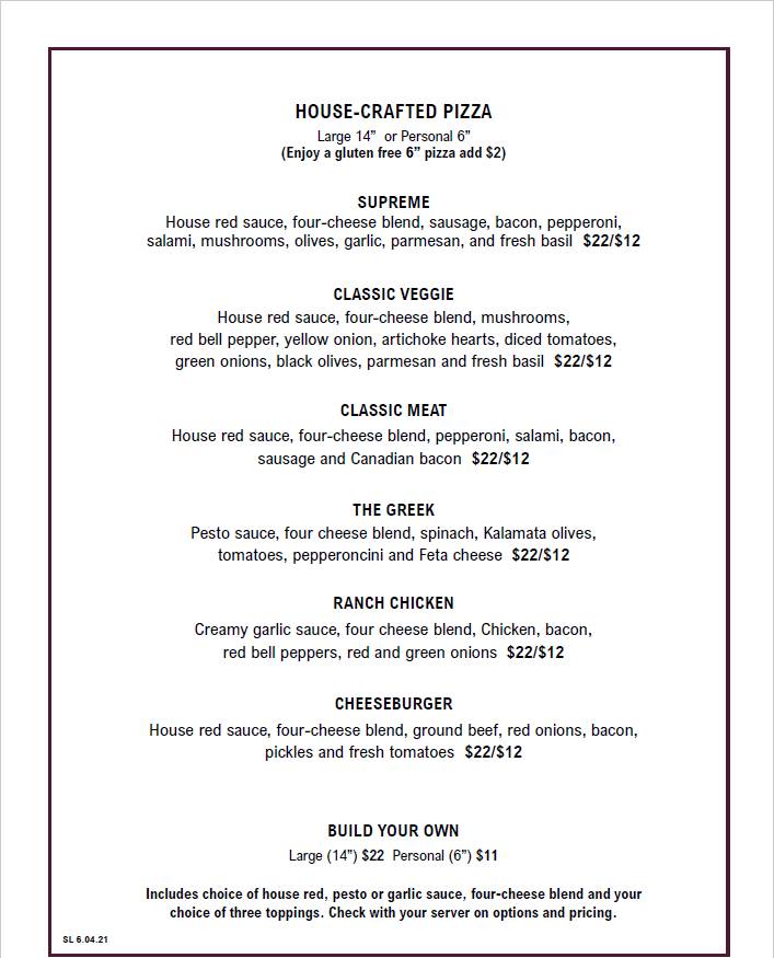 Menu at Lake of the Pines Sports Lounge restaurant, Lake of the Pines