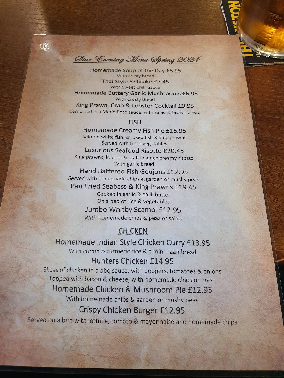 Menu at The Star pub & bar, Filey, 23 Mitford St