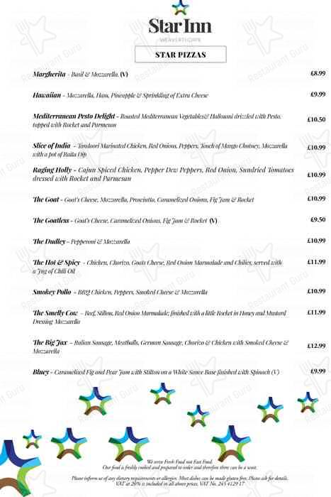 Menu at Star Inn pub & bar, Weaverthorpe