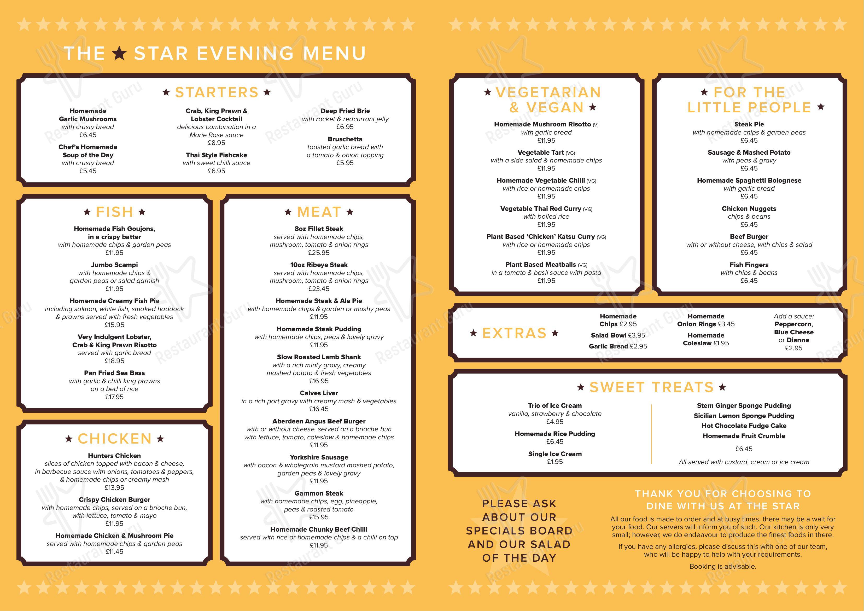 Menu at The Star pub & bar, Filey, 23 Mitford St