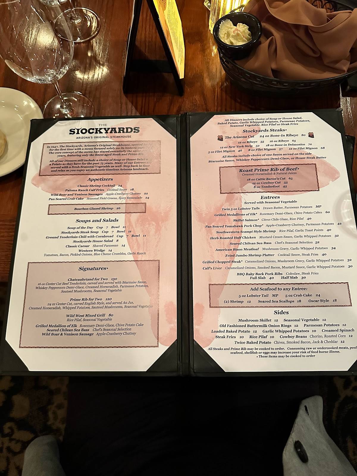 Menu at The Stockyards Steakhouse, Phoenix