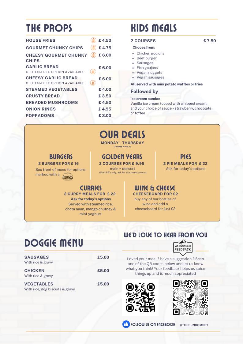 Menu at The Sun Inn pub & bar, Romsey