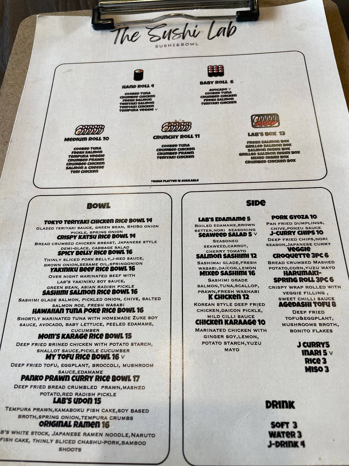Menu at The Sushi Lab restaurant, Patterson Lakes