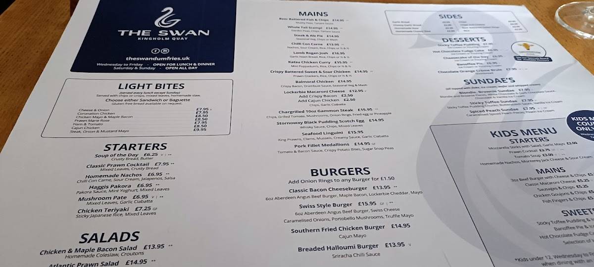 Menu at The Swan - Kingholm Quay pub & bar, Dumfries