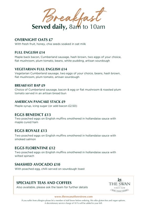 Menu at The Swan at Forest Row pub & bar, Forest Row