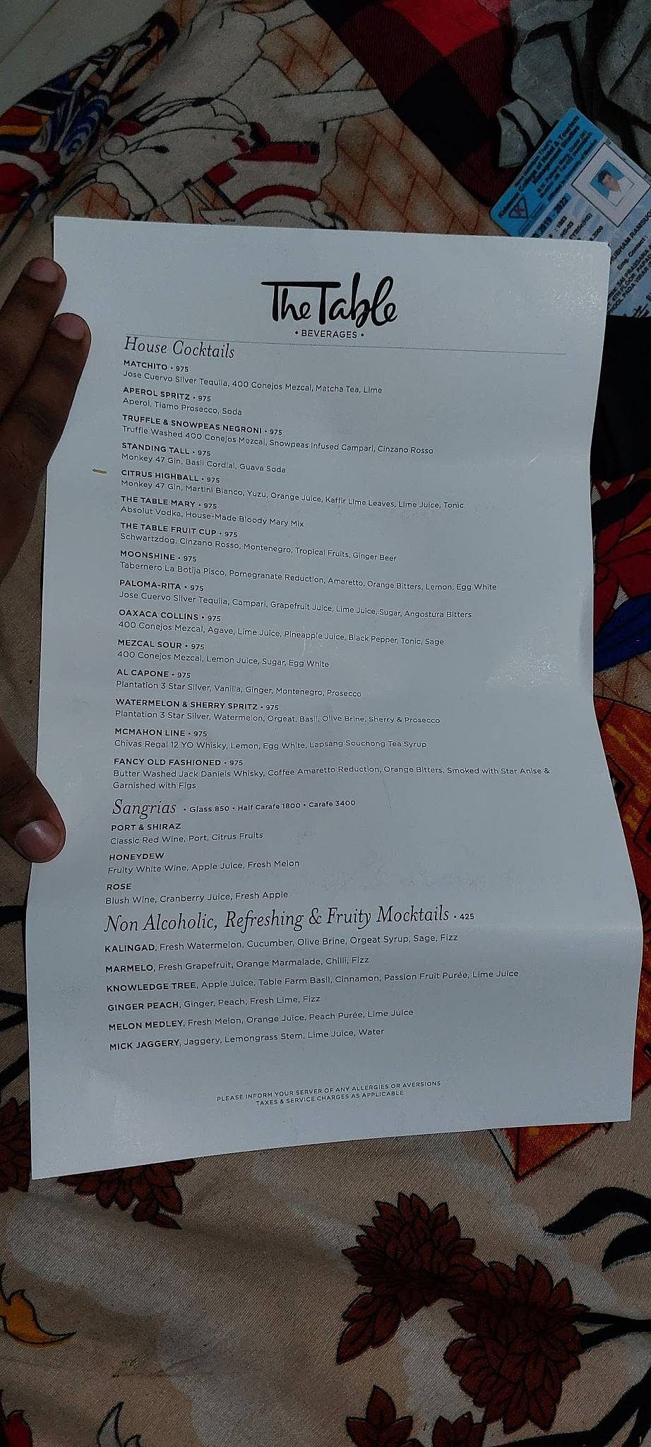 Menu at The Table, Mumbai
