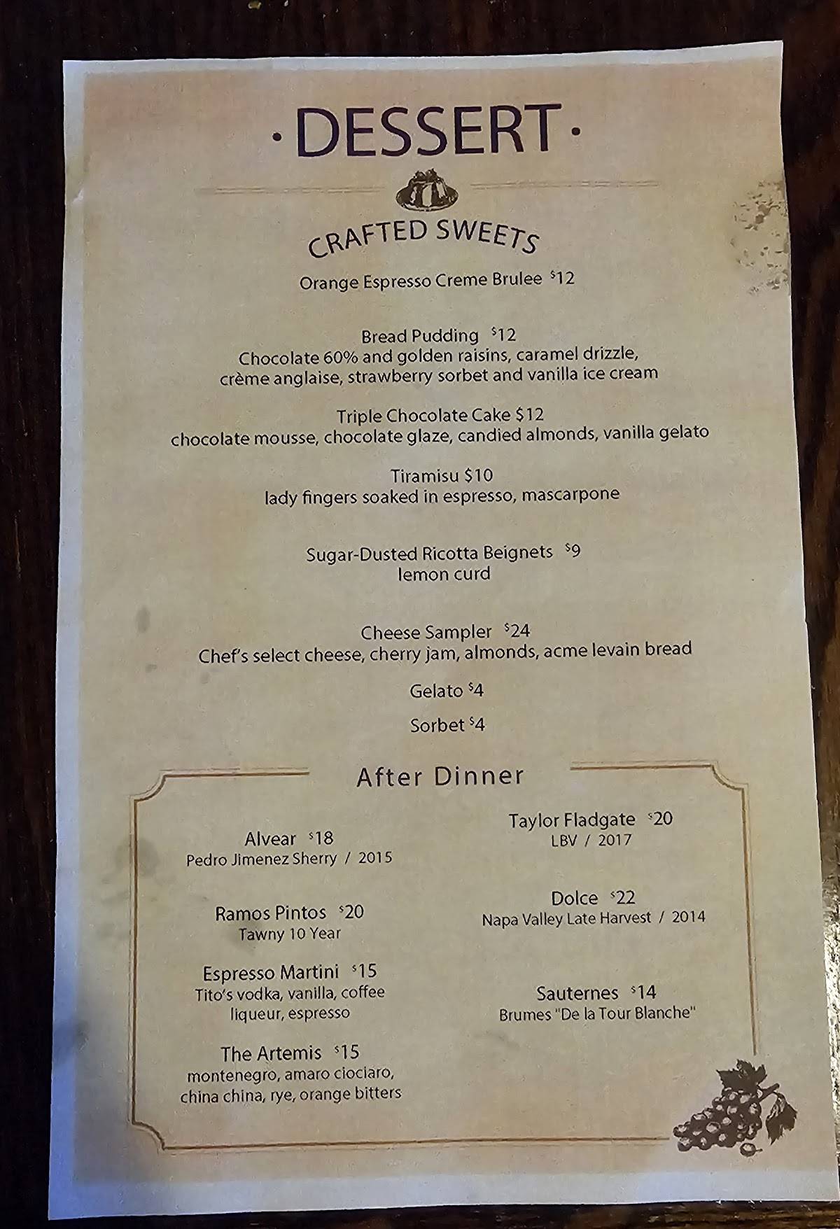 Menu at The Table restaurant, San Jose, Willow St