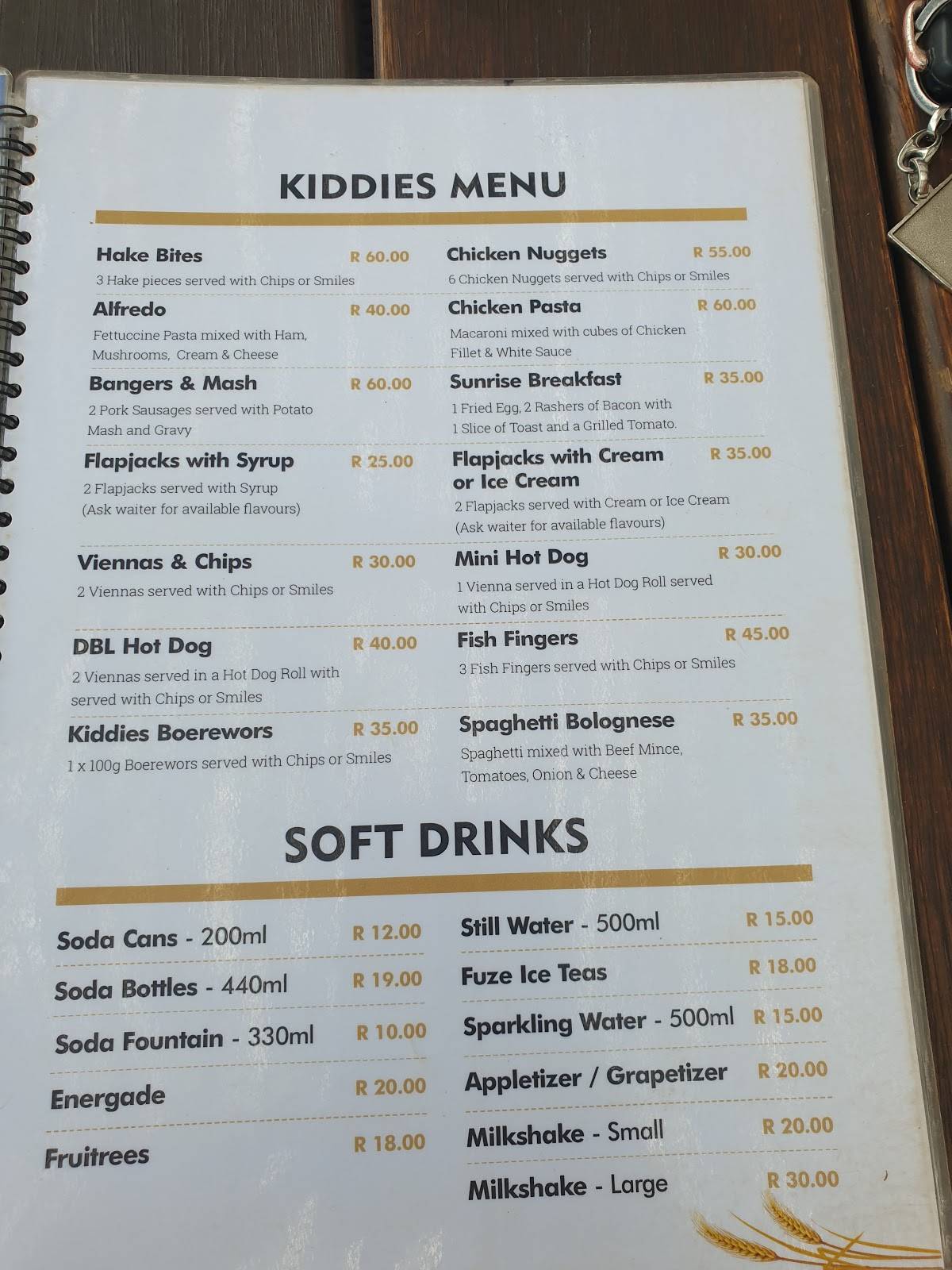 Menu at The Thatch Cafe, South Africa, 520 Kromdraai Road