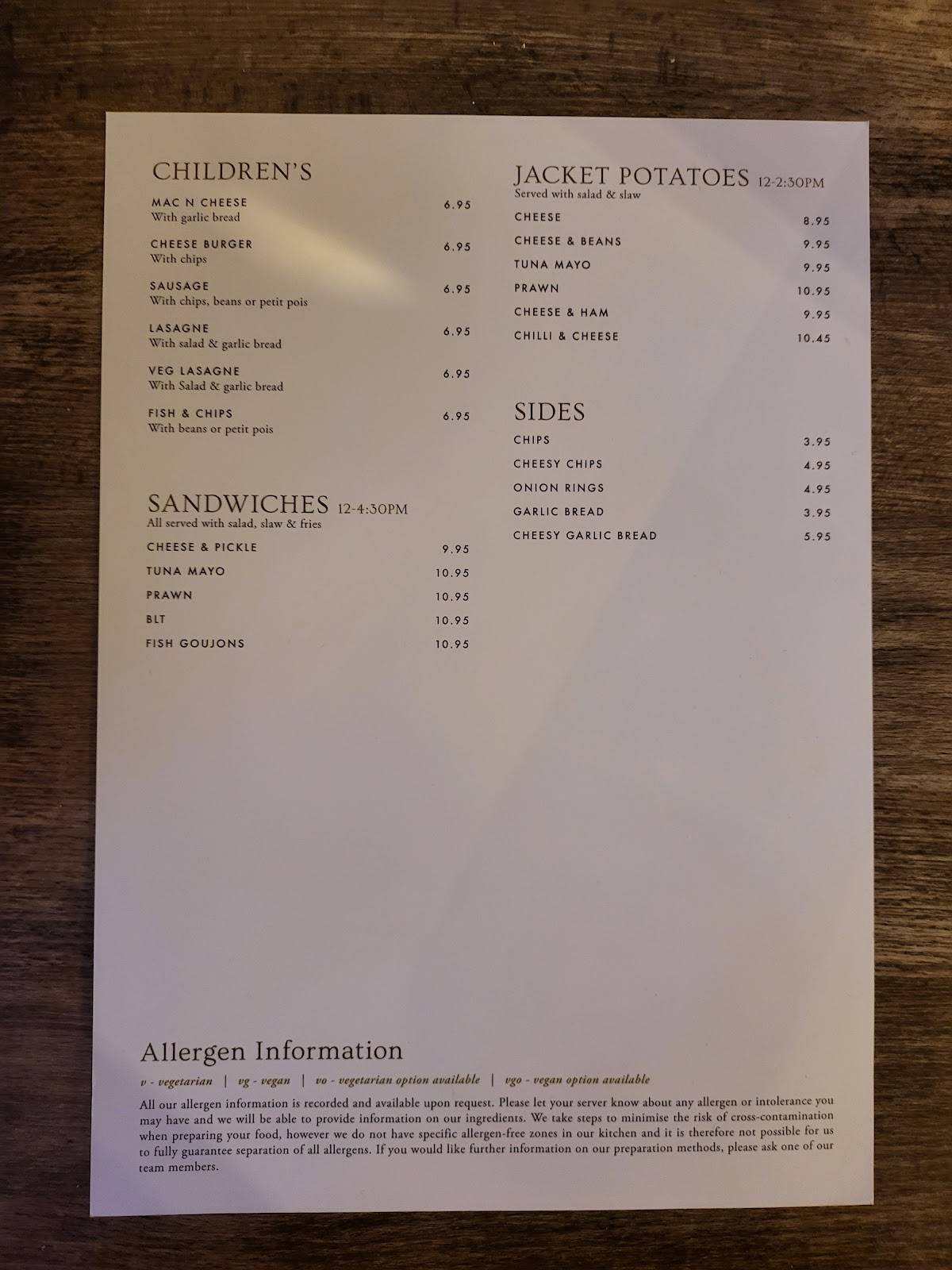 Menu at The Travellers Rest pub & bar, Newquay