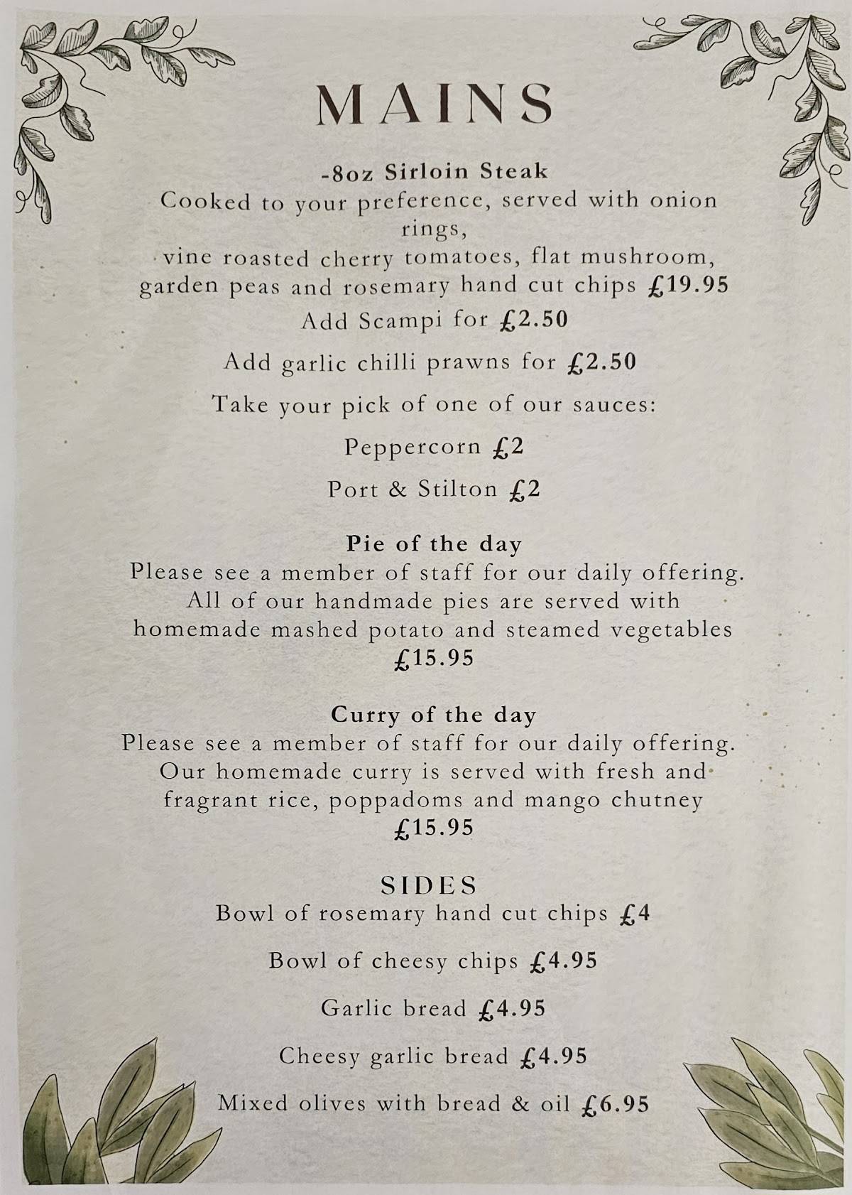Menu at Travellers Rest Pub, Newquay