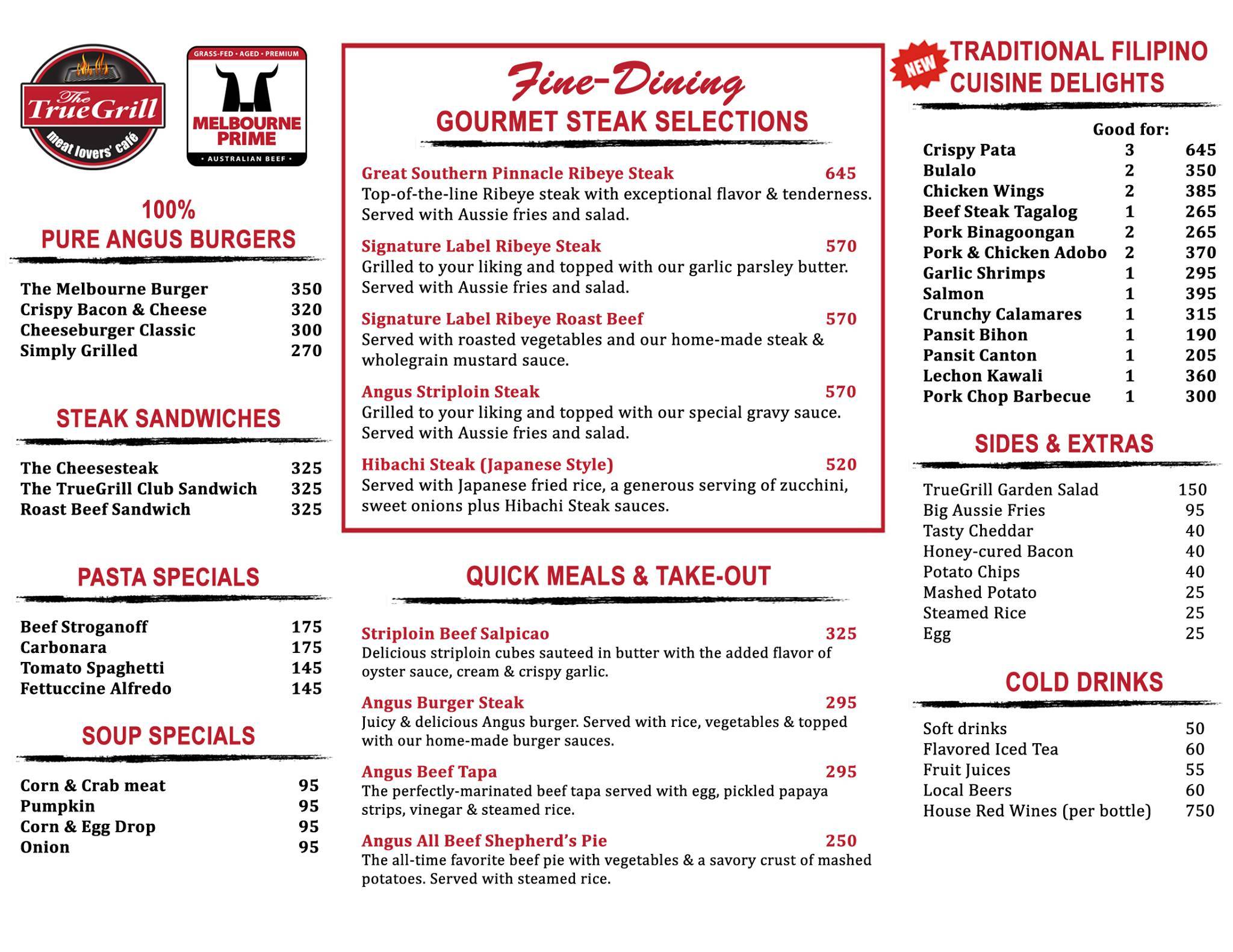 Menu at Melbourne Prime steakhouse, Makati, Valdez Street
