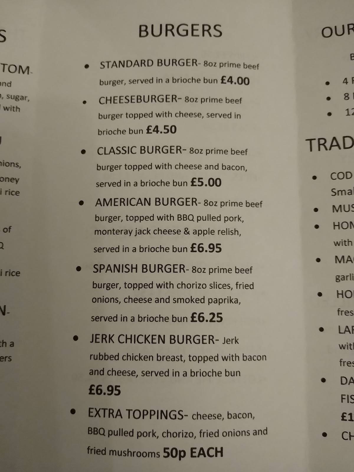 Menu at The Turks Head pub & bar, Weymouth