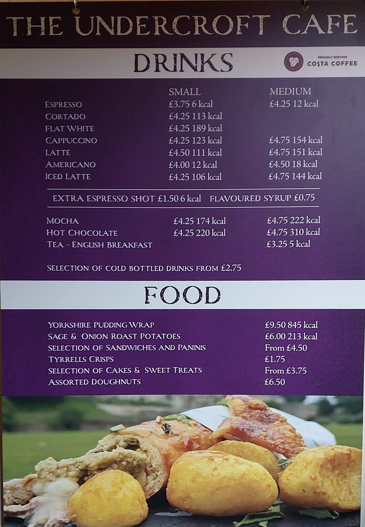 Menu at The Undercroft Cafe, Warwick