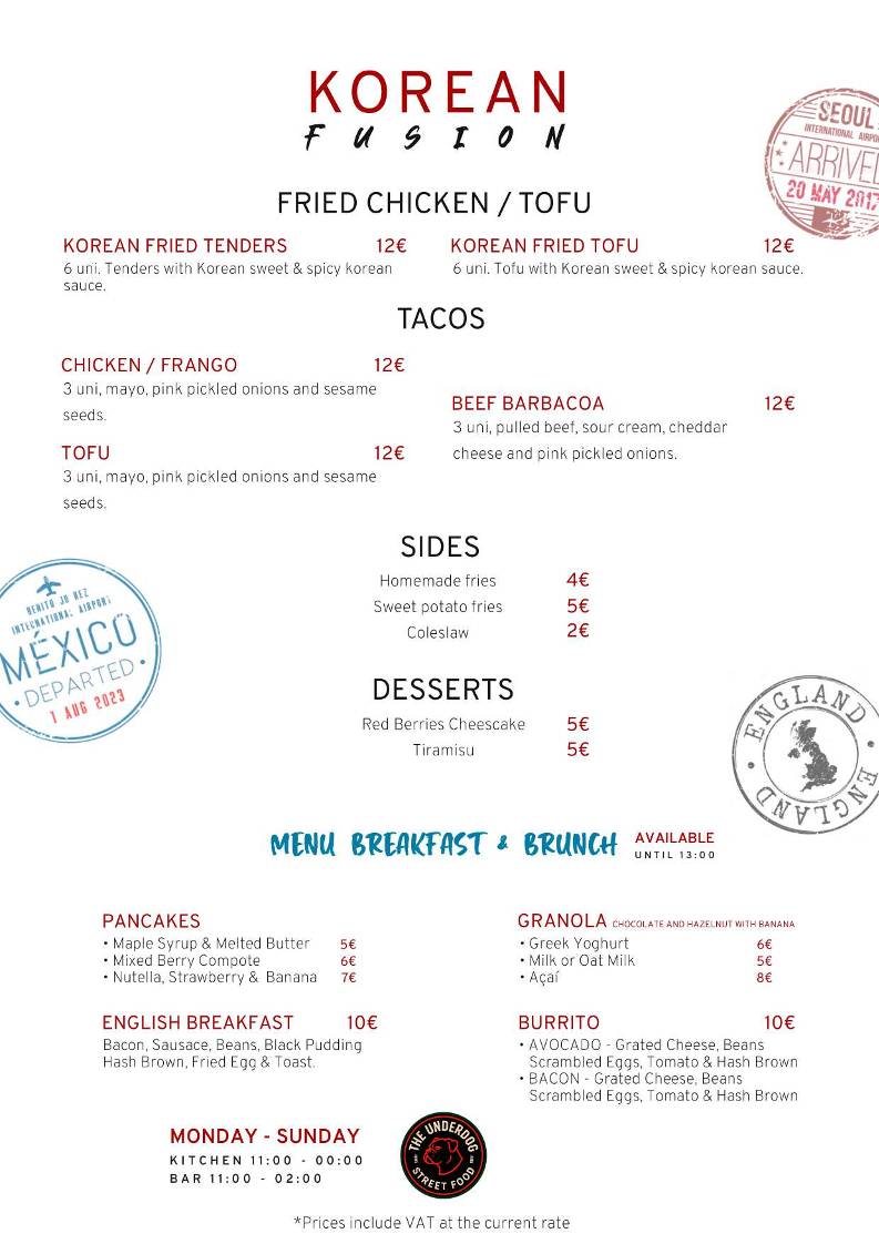 Carta de The Underdog Lagos - bar & restaurant, Lagos