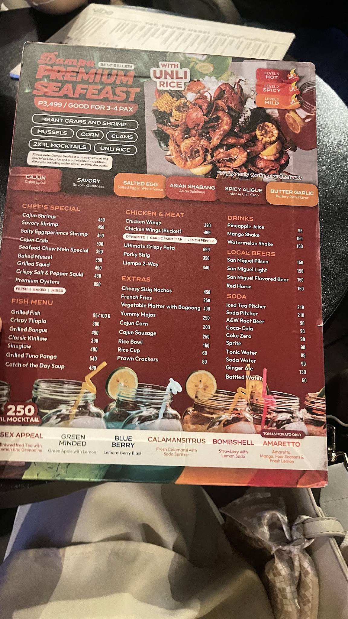 Menu at The Vibe Arcovia restaurant, Pasig