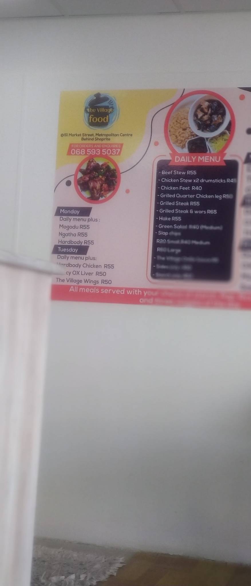 Menu at The Village Food restaurant, Polokwane
