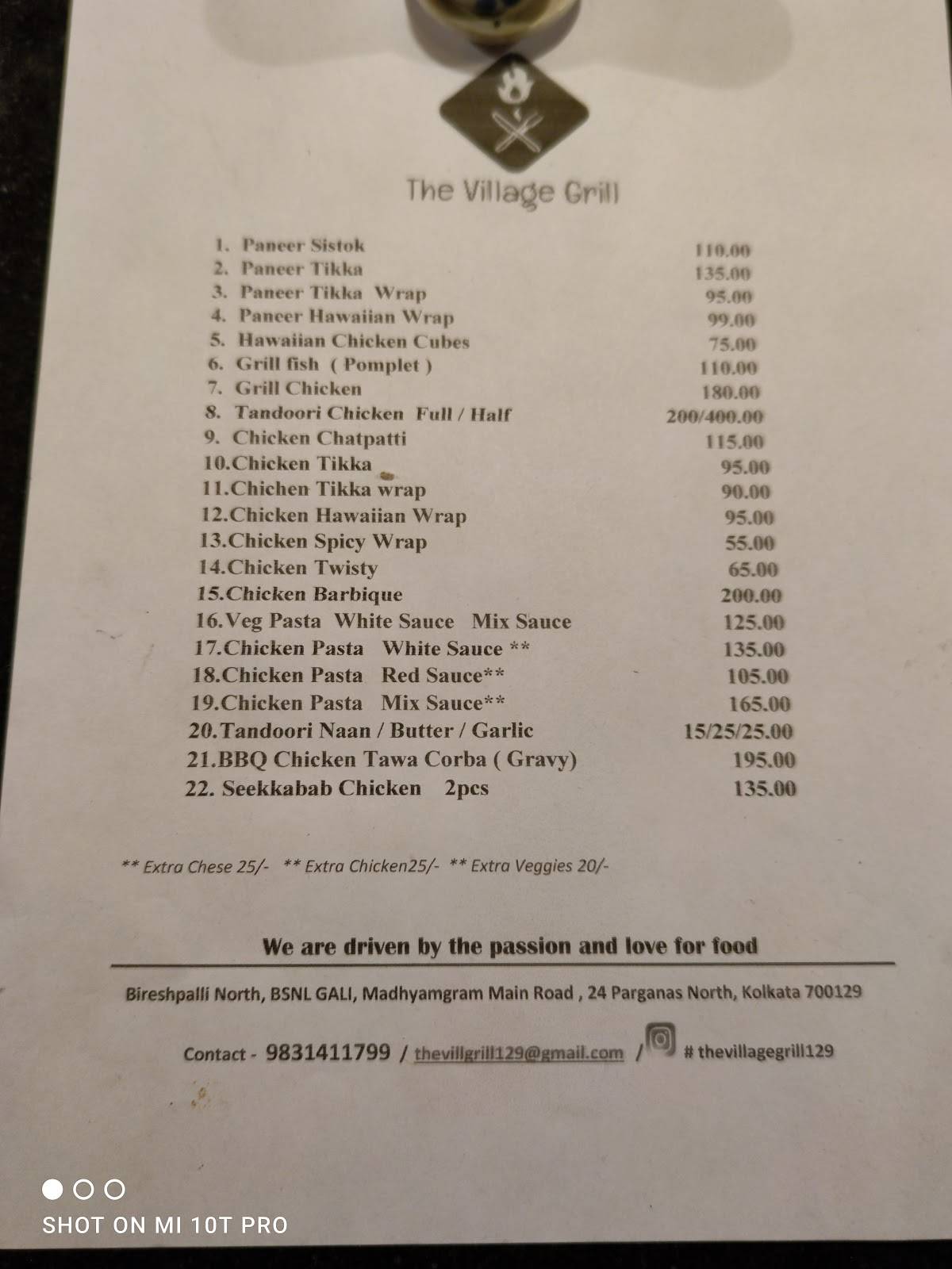 Menu at The Village Grill, Kolkata
