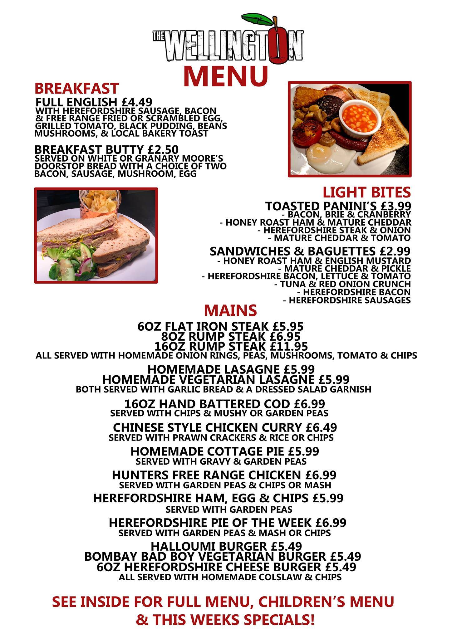 Menu at The Wellington pub & bar, Hereford, 57 Widemarsh St