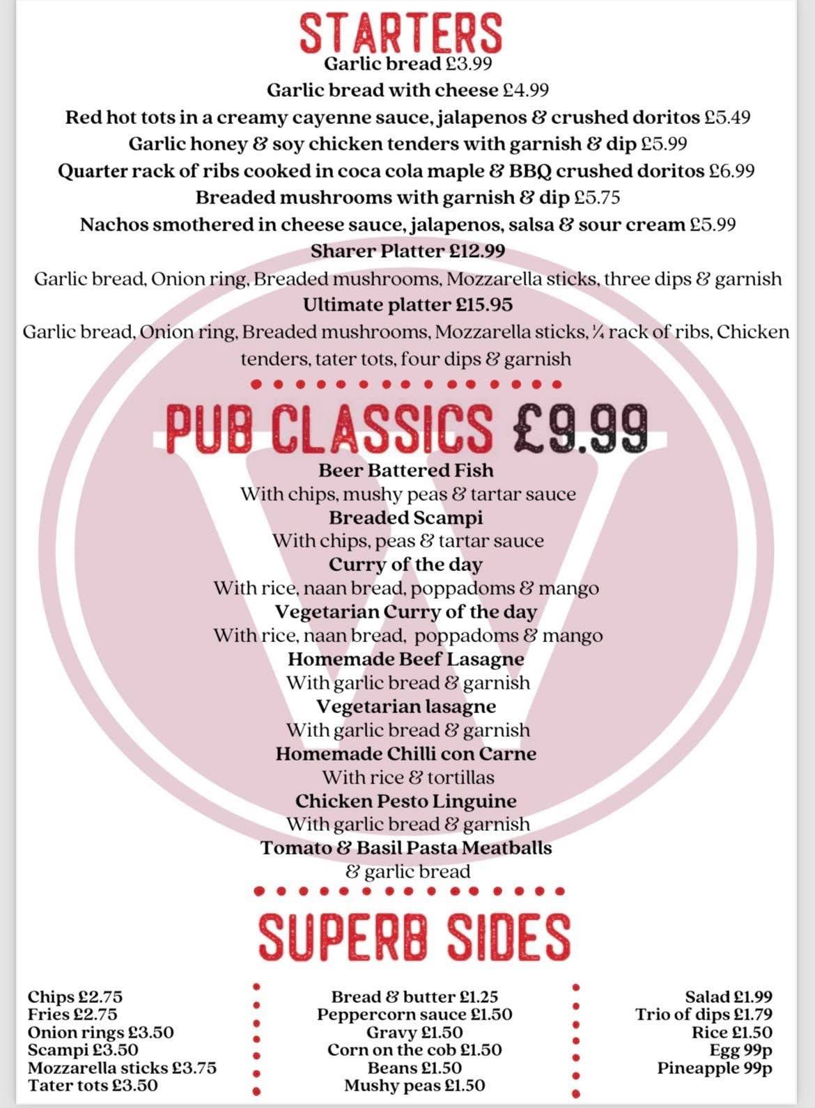 Menu at The Wendover pub & bar, Abergele
