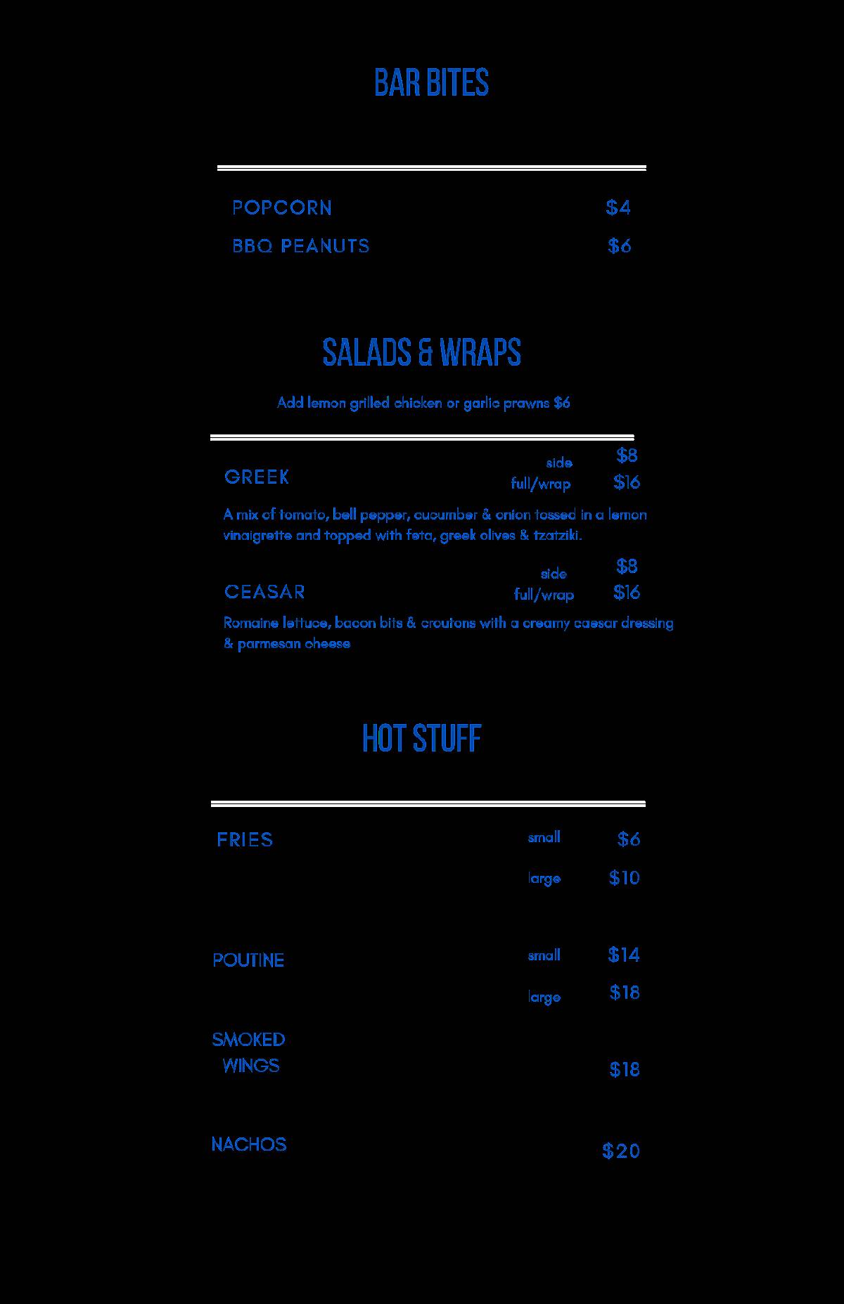 Menu at The Wheelhouse Pub, Seymour Arm