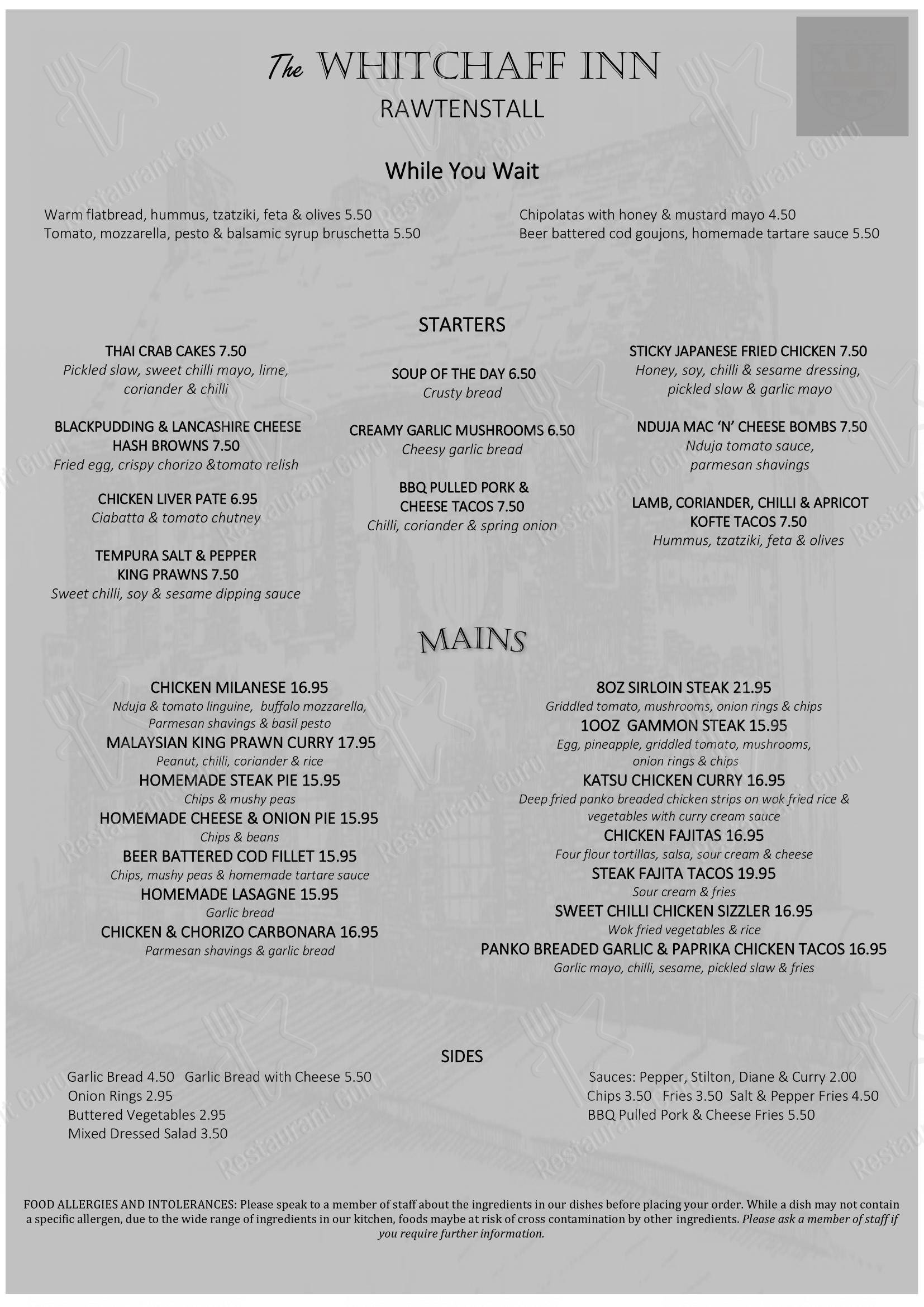 Menu at The Whitchaff Inn pub & bar, Rawtenstall