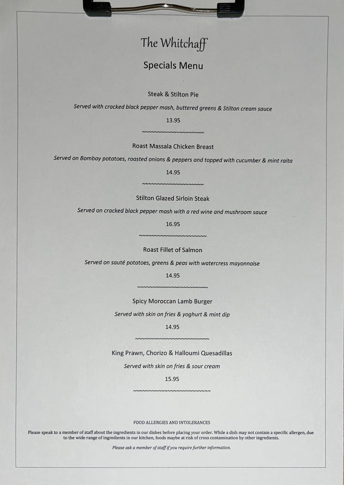 Menu at The Whitchaff Inn pub & bar, Rawtenstall