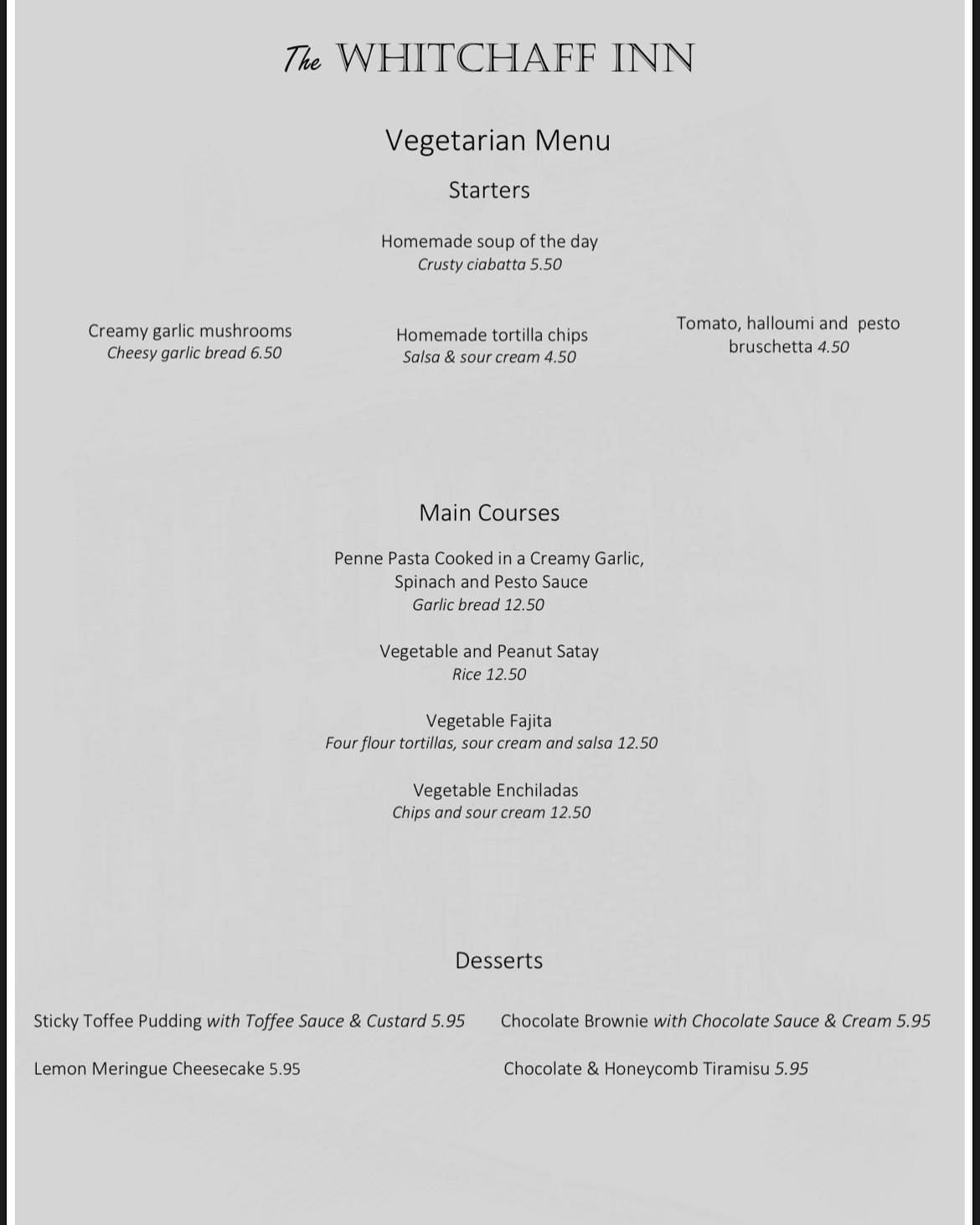 Menu at The Whitchaff Inn pub & bar, Rawtenstall