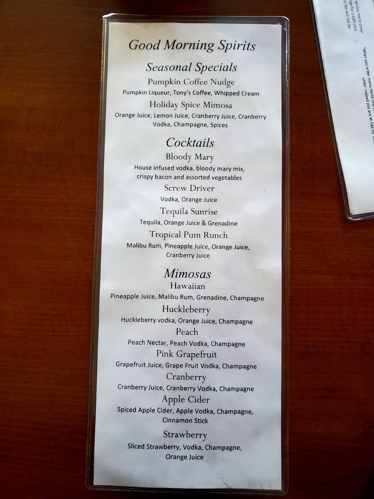 Menu at The Wild Huckleberry restaurant, Wenatchee