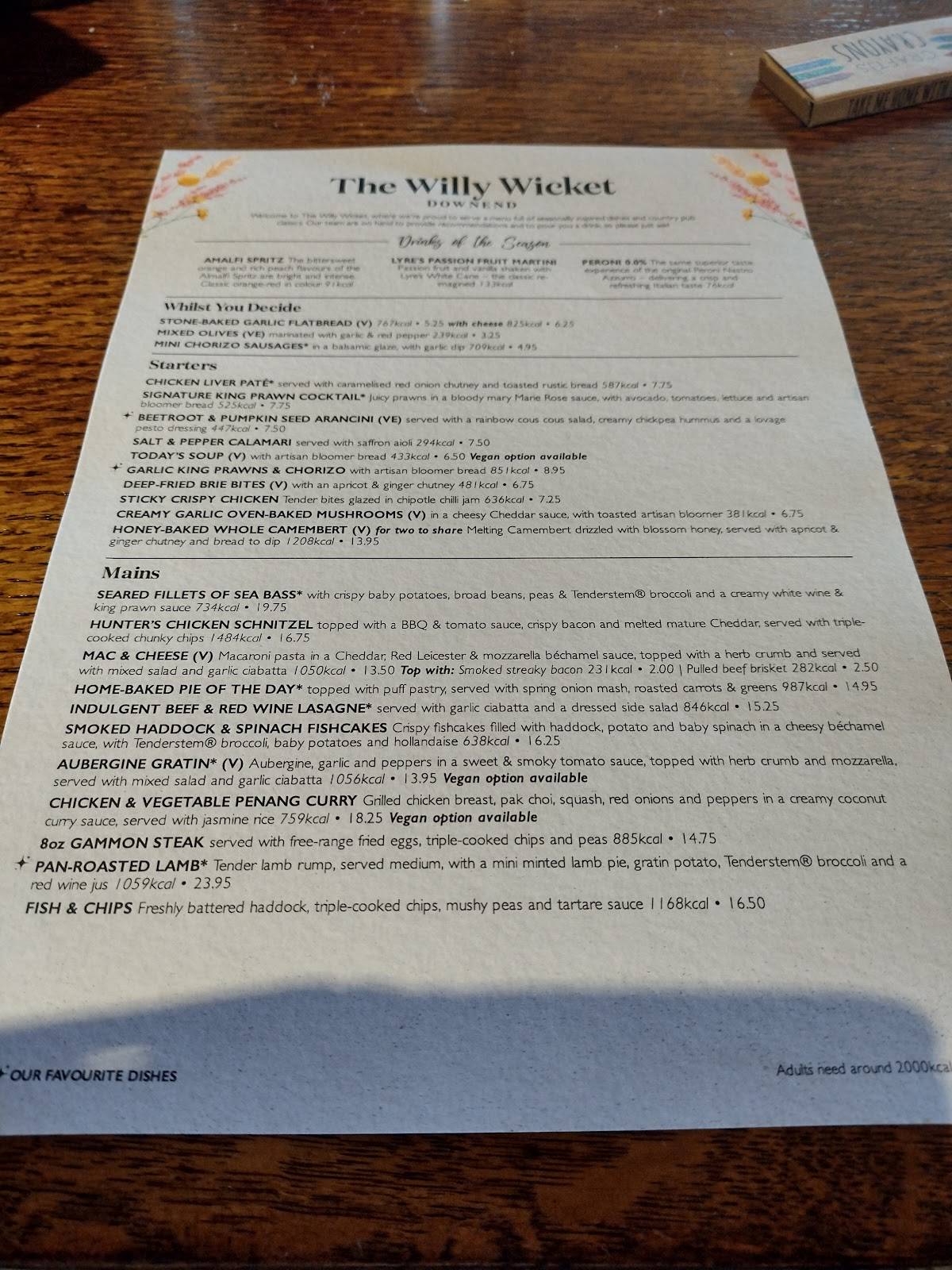 Menu at The Willy Wicket pub & bar, Bristol