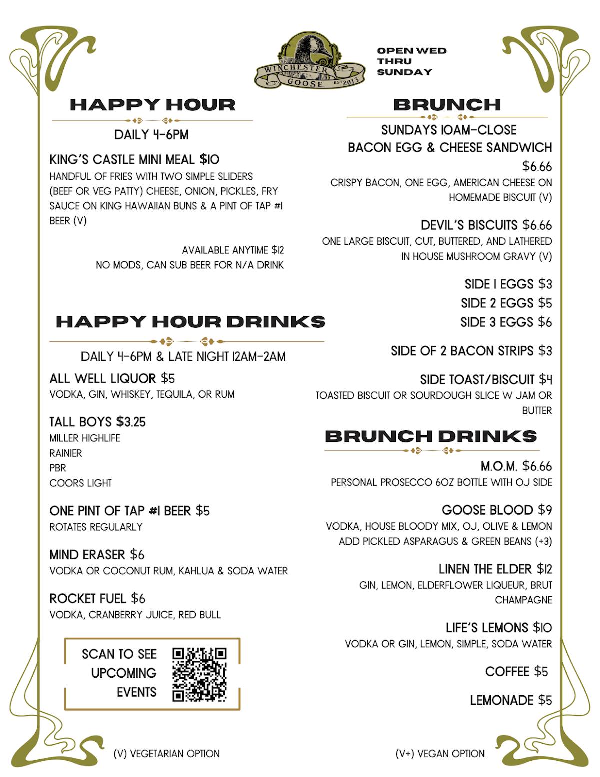 Menu at The Winchester Goose pub & bar, Chico
