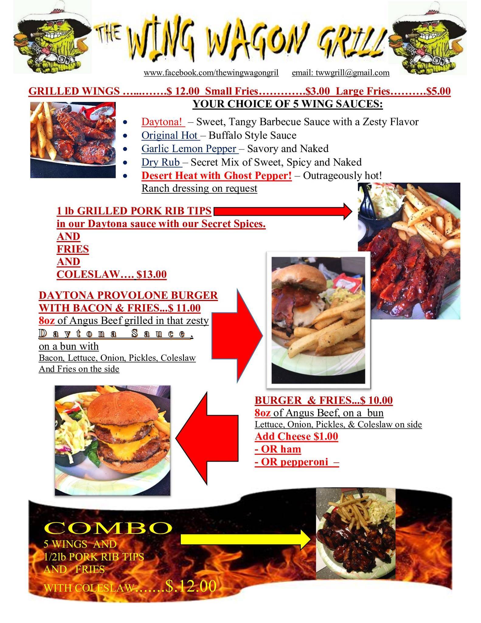 Menu at The Wing Wagon Grill restaurant, Denver, Wings Ave