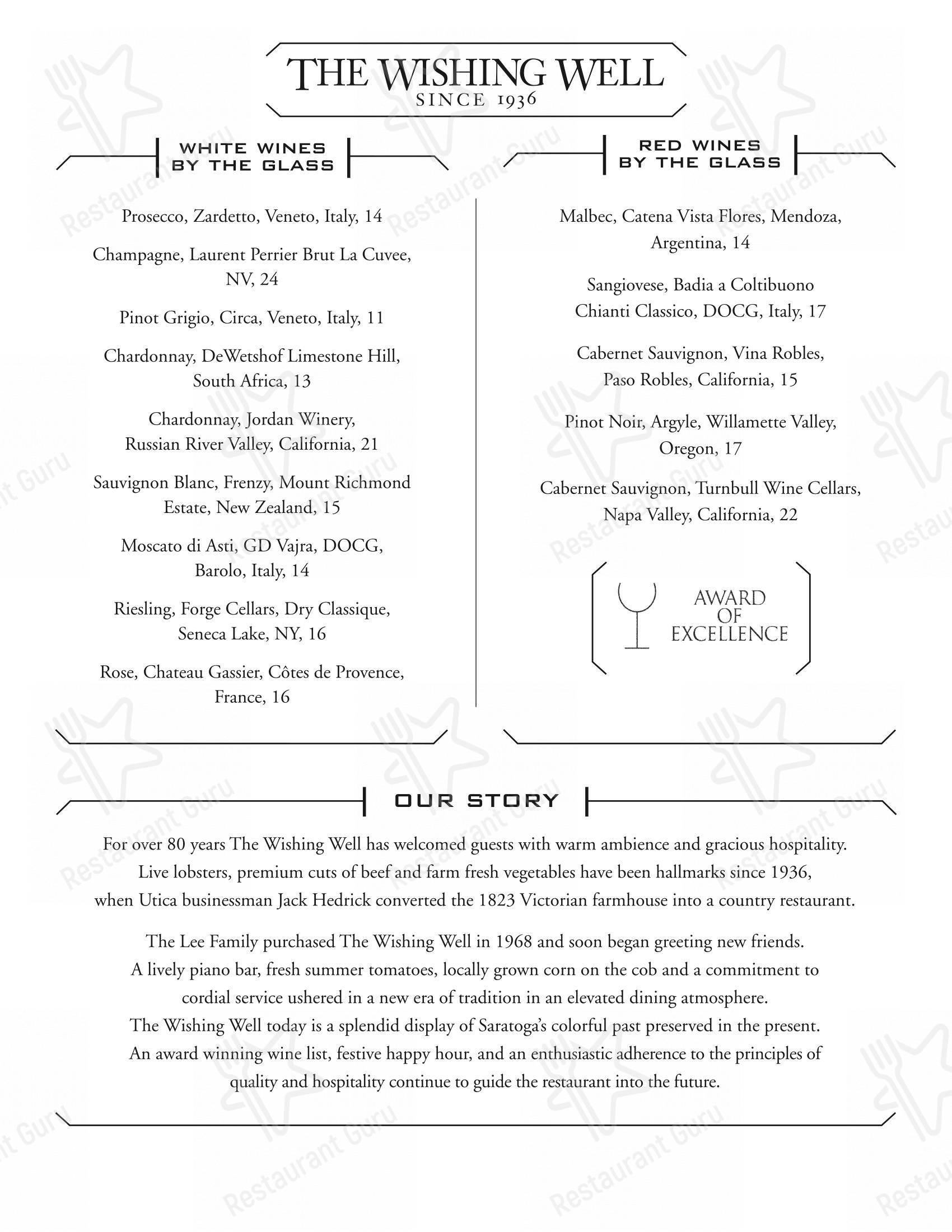 Menu at The Wishing Well pub & bar, USA