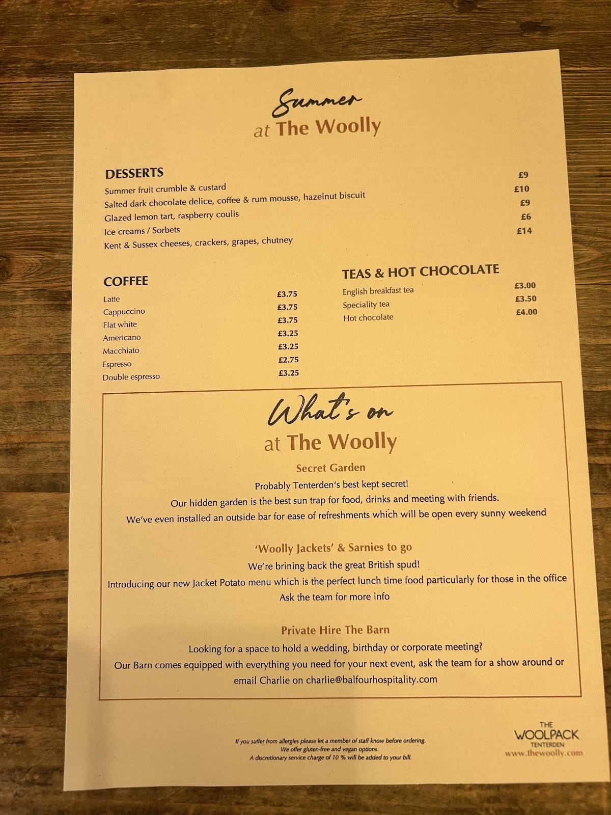 Menu at The Woolpack Tenterden pub & bar, Tenterden