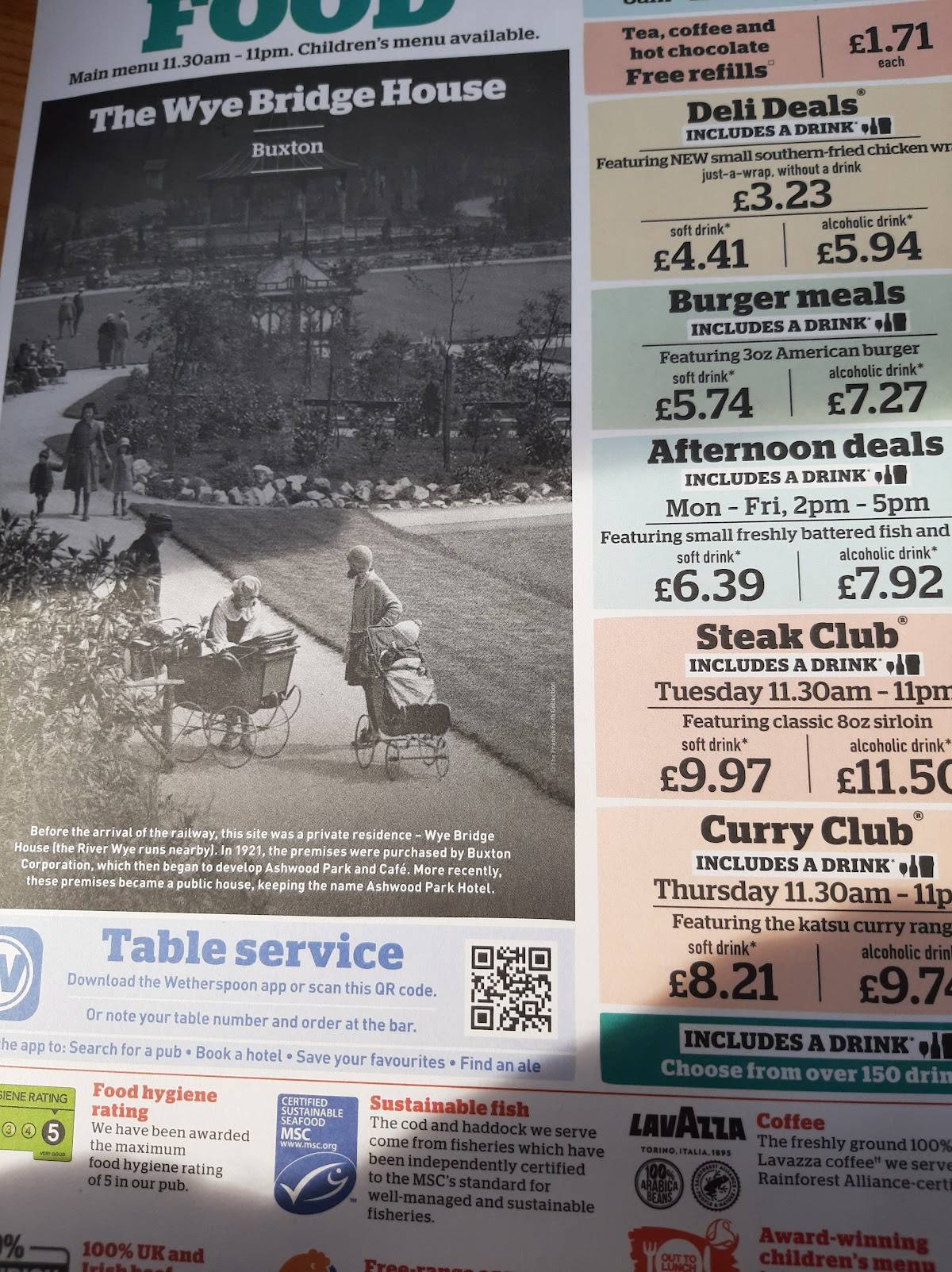 Menu at The Wye Bridge House - JD Wetherspoon pub & bar, Buxton