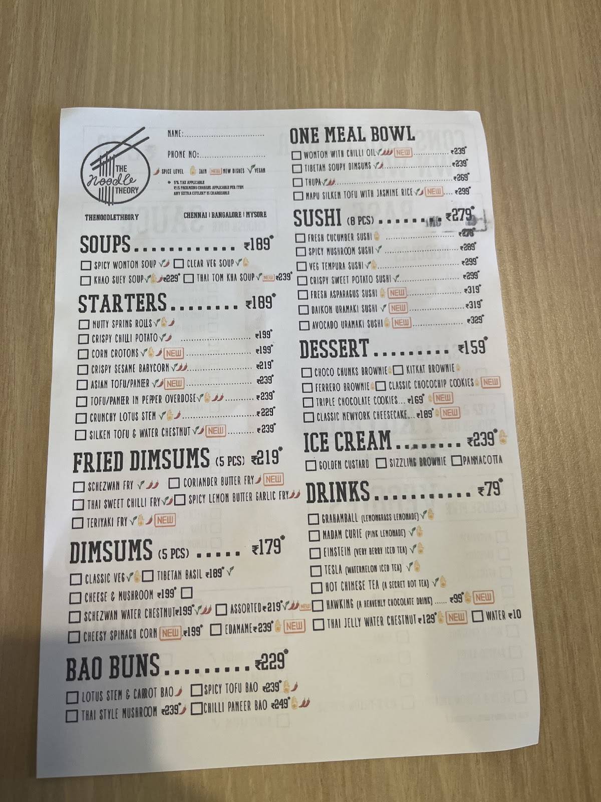 Menu at The noodle theory, Mysore (Pan Asian), Mysuru