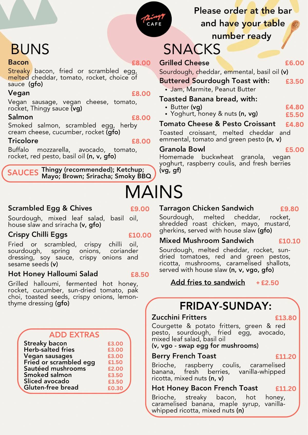 Menu at Thingy Cafe, London