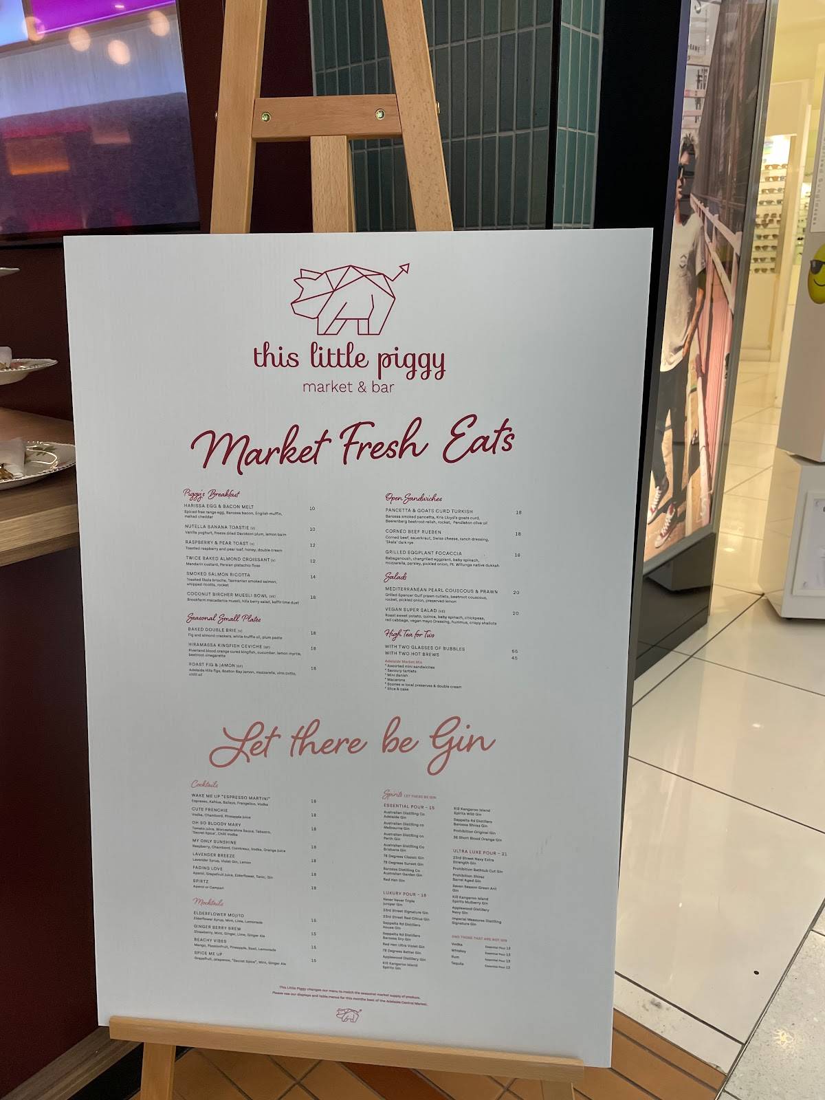 Menu at This little piggy pub & bar, Adelaide Airport