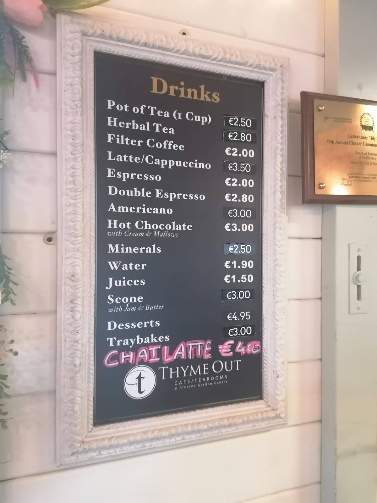 Menu at Thyme Out Cafe/Tea Rooms, Letterkenny