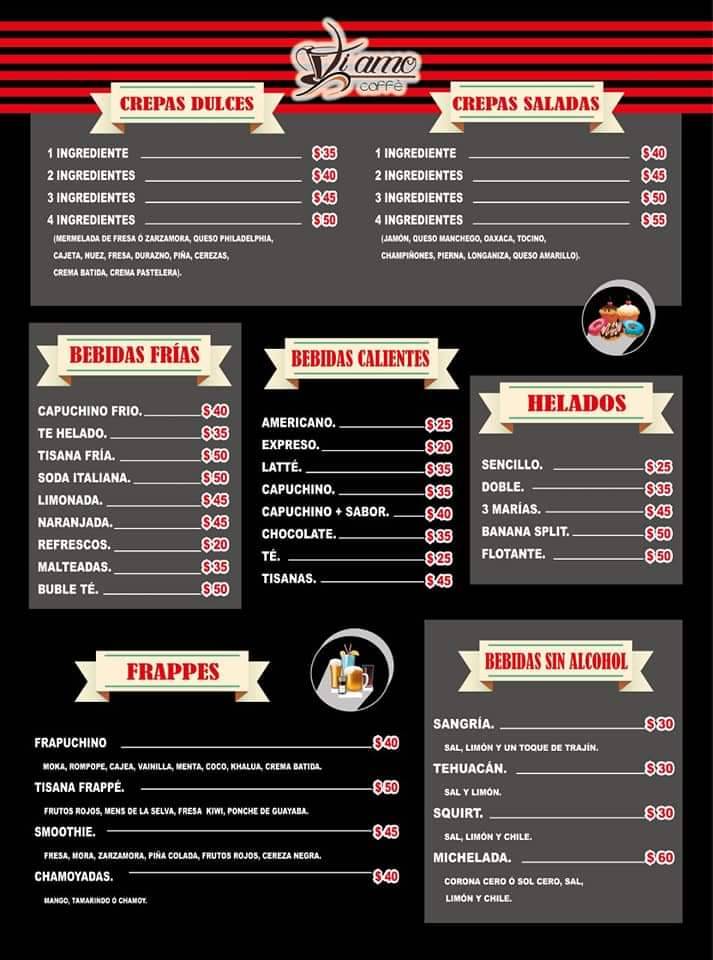 Carta de Ti Amo Cafe, Ciudad de México