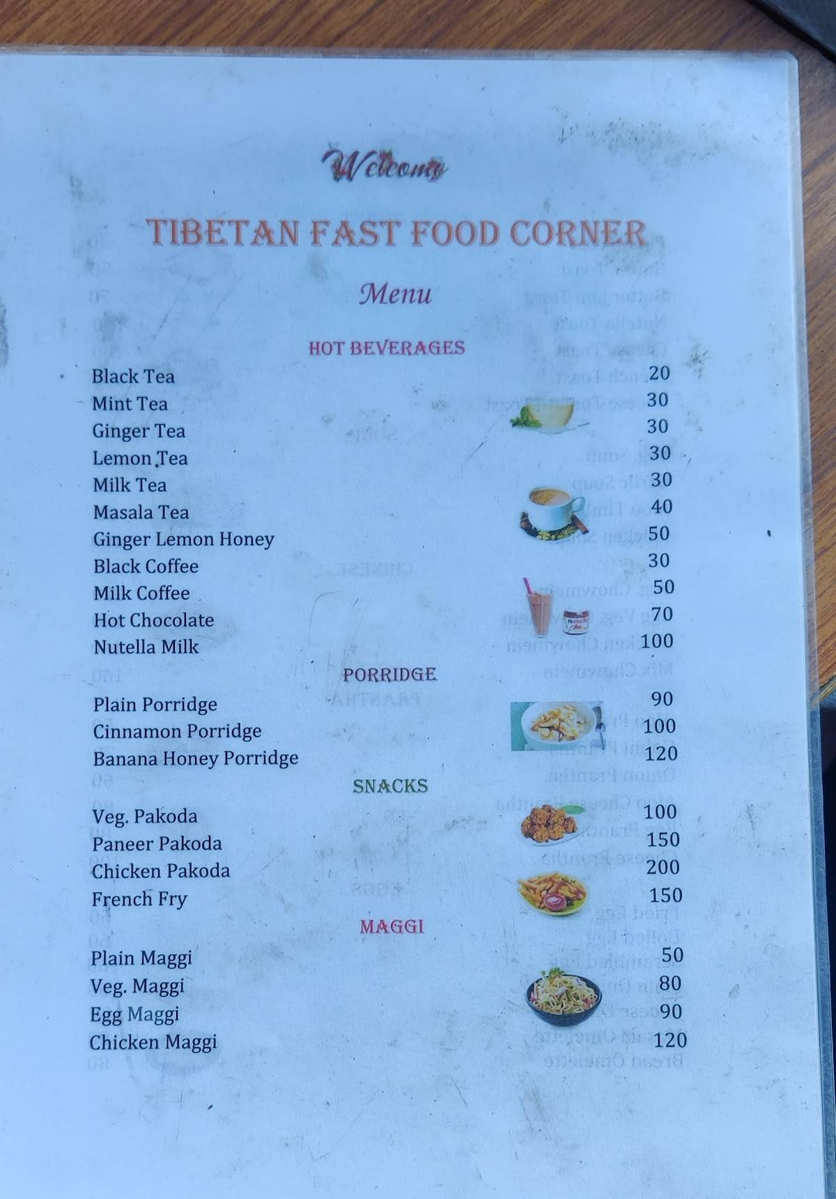 Menu at Tibetan Dhaba, Tosh