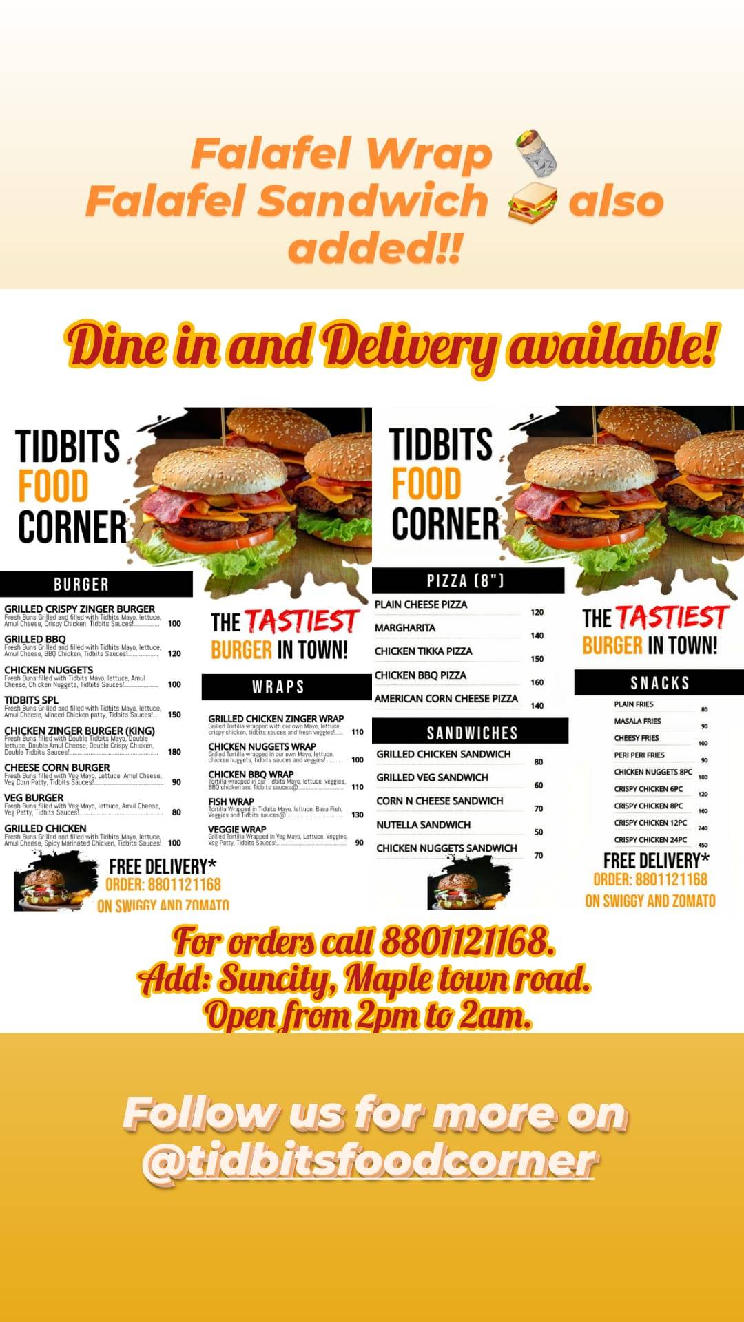 Menu at Tidbits Food Corner, Hyderabad, Plot 217